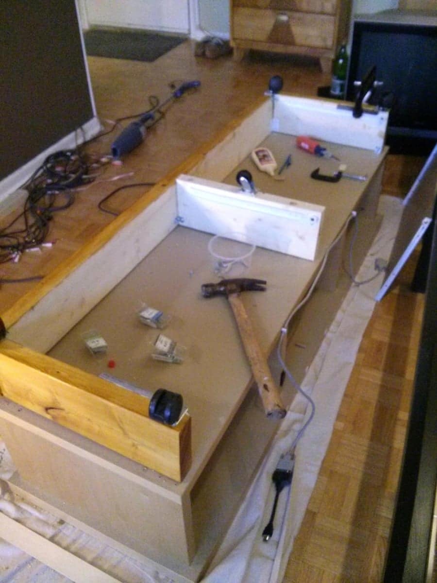 A pegboard cable management tray to keep cords off the floor - IKEA Hackers